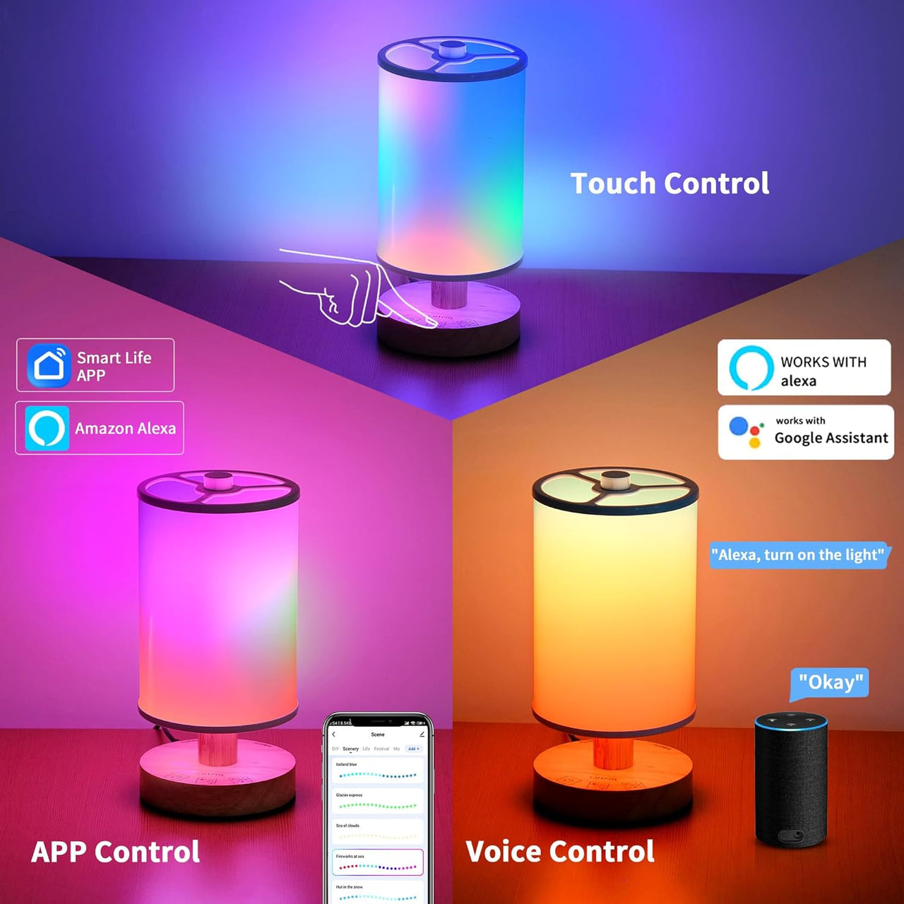 Smart RGB Table Lamp - Dimmable, Color Changing, Voice & App Control ...